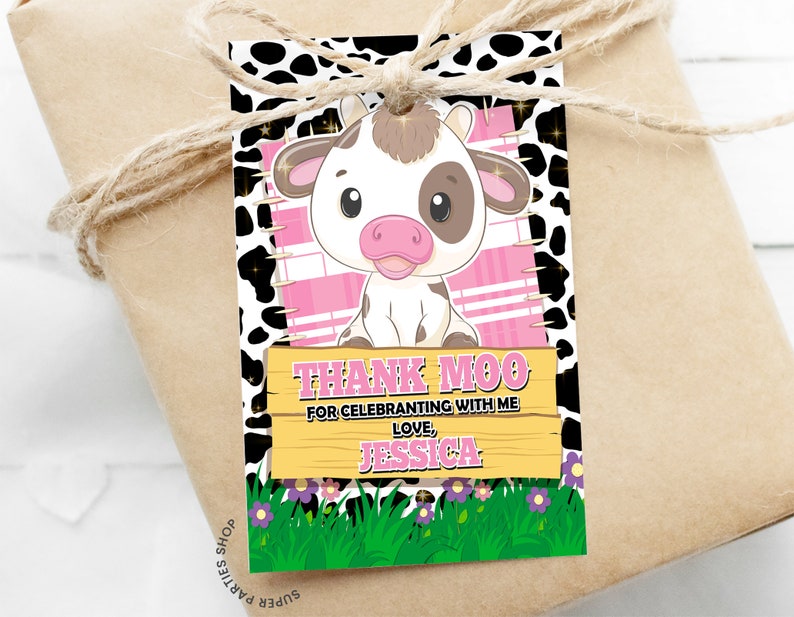 Cow Thank You Tag Printable Farm Party Favor Template Gift - Etsy