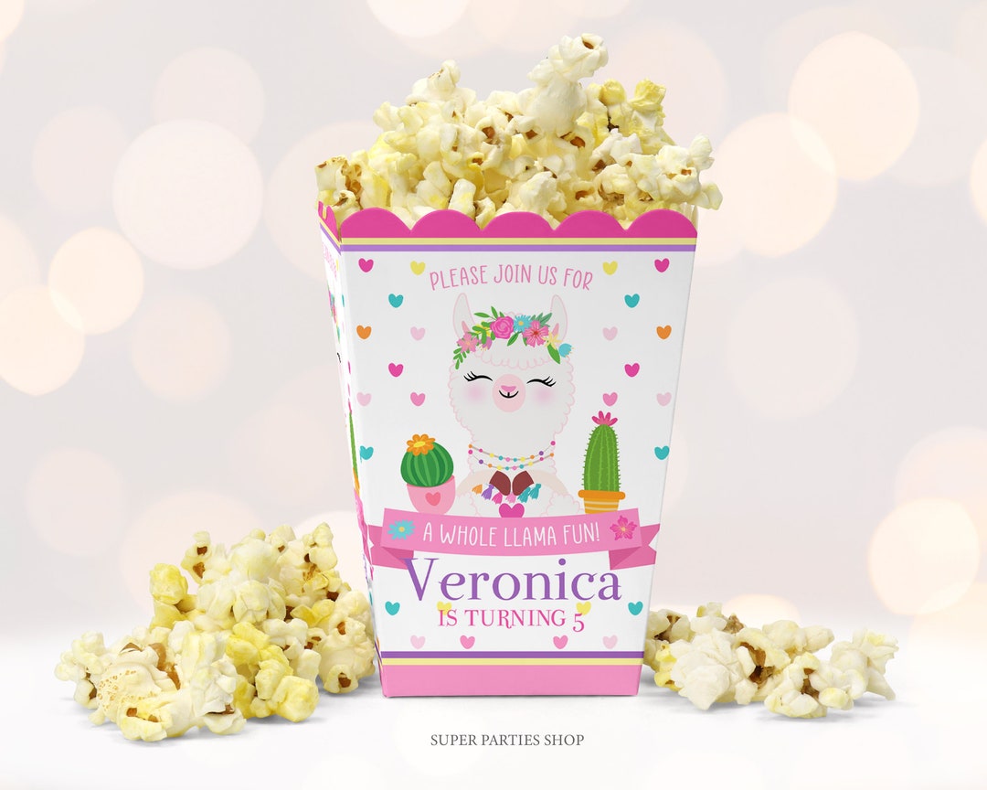 Llama Popcorn Template Printable, Pink Llama Party Favor Box, Llama ...