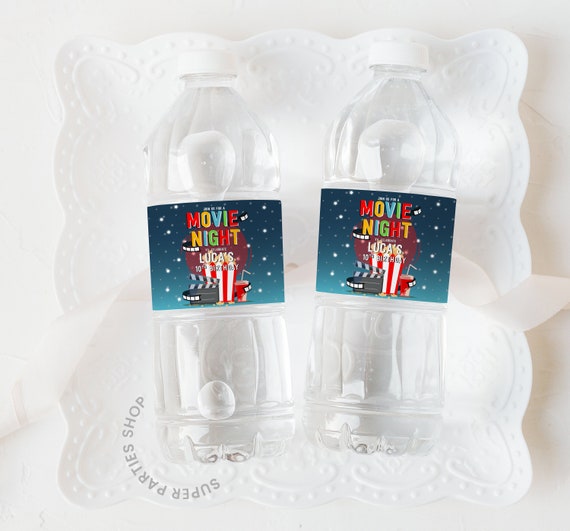Movie Night Water Bottle Labels Printable Movie Night Favors | Etsy