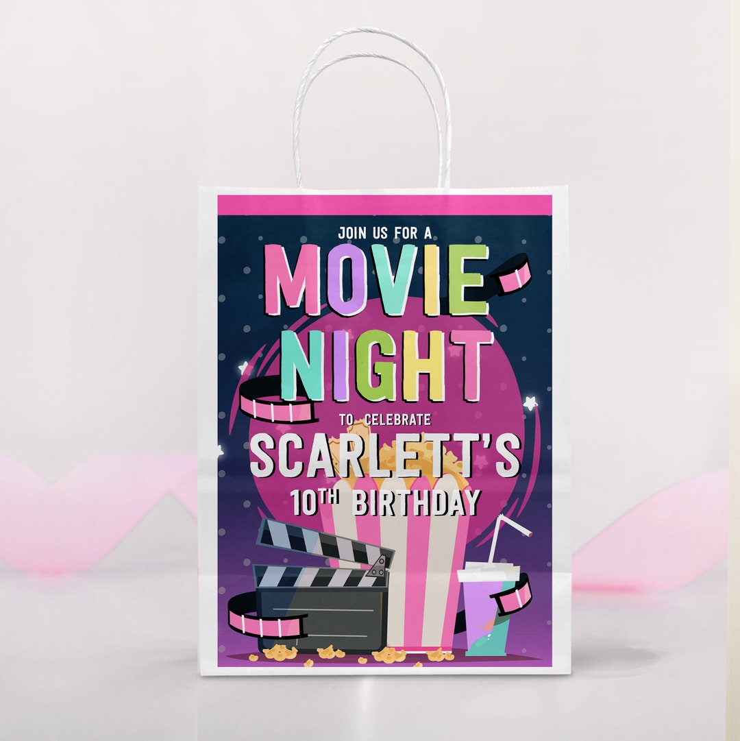 Movie Night Favor Bag Label Printable Movie Night Favors - Etsy