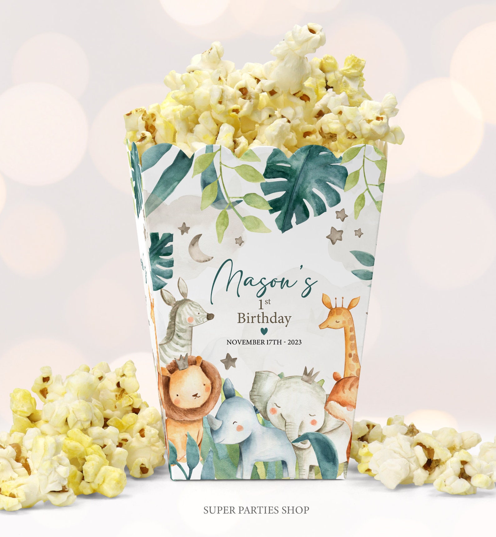 Jungle Popcorn Box Printable Snack Box Safari wild Two - Etsy