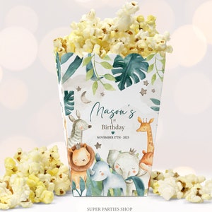 Jungle Popcorn Box Printable , Snack Box Safari ,wild Two, Label, Candy ...