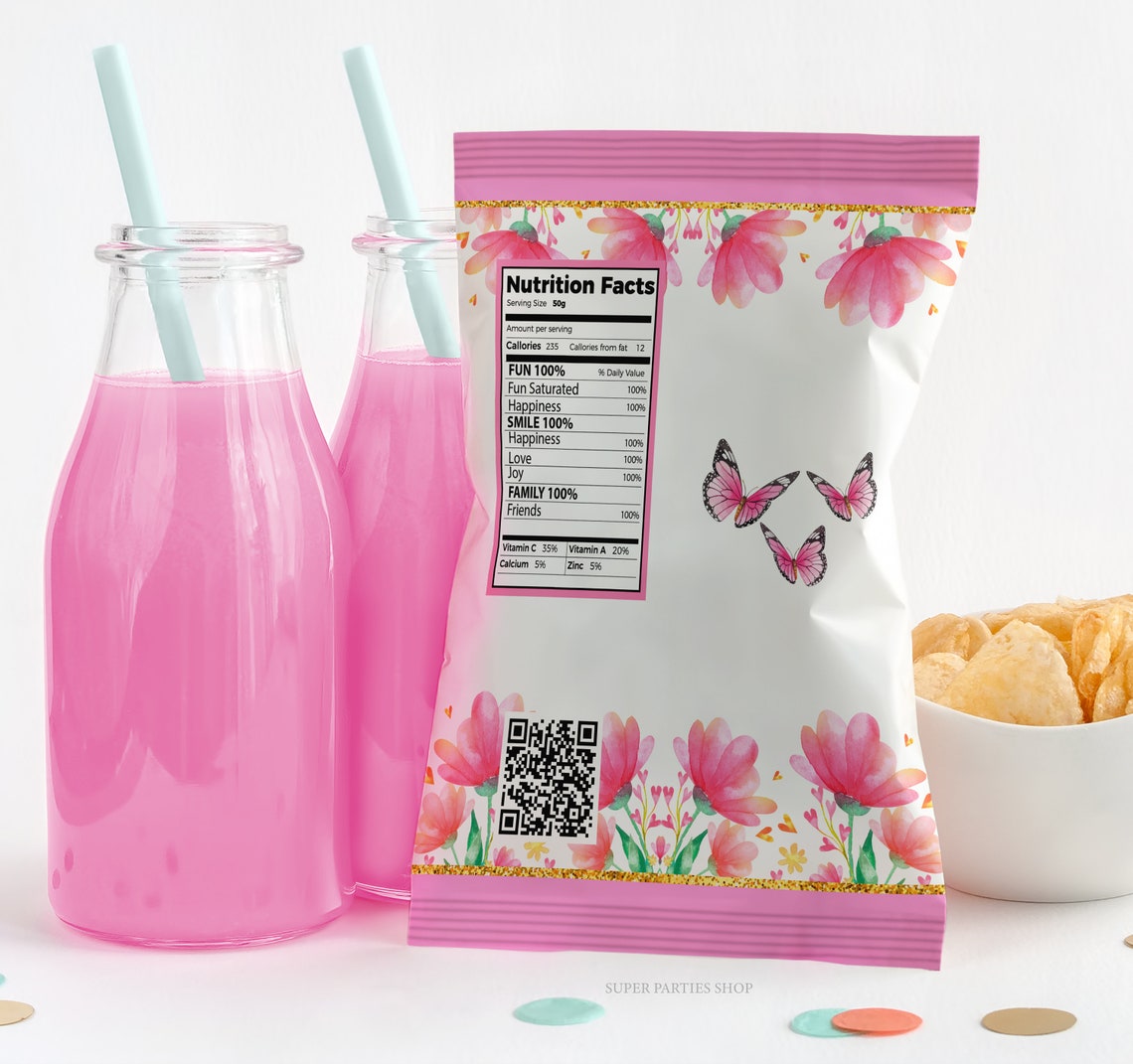 Butterfly Potatoes Chip Bag Wrapper Printable Floral Baby | Etsy