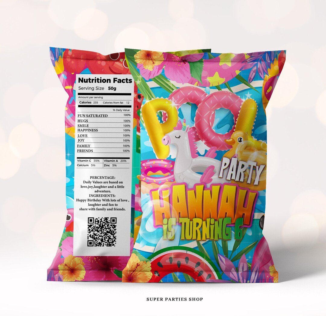 Pool Party Chips Bag Wrapper Printable Pool Birhtday - Etsy