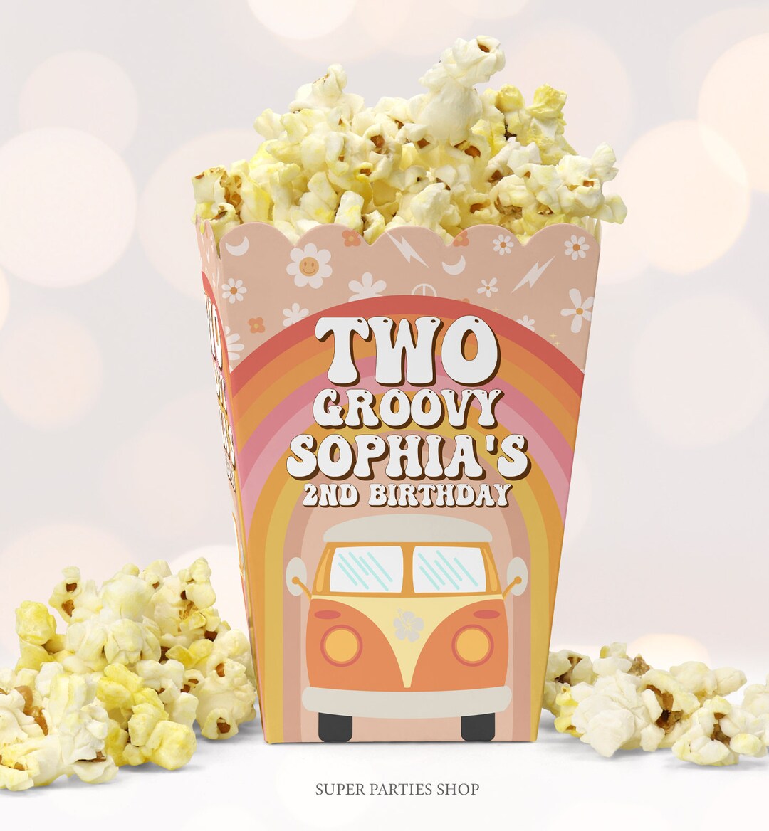 Hippie Popcorn Box Craft Printable, Flower Power Birthday Party Decor ...