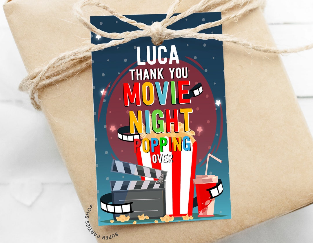 Movie Night Favor Tag Label Printable, Movie Night Favors, Girls Movie ...