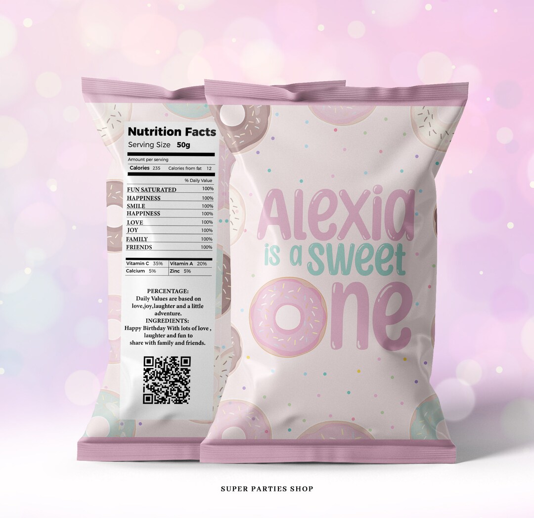 Sweet One Chip Bag Donut Chip Bags Donut Party Favors Donut Birthday ...
