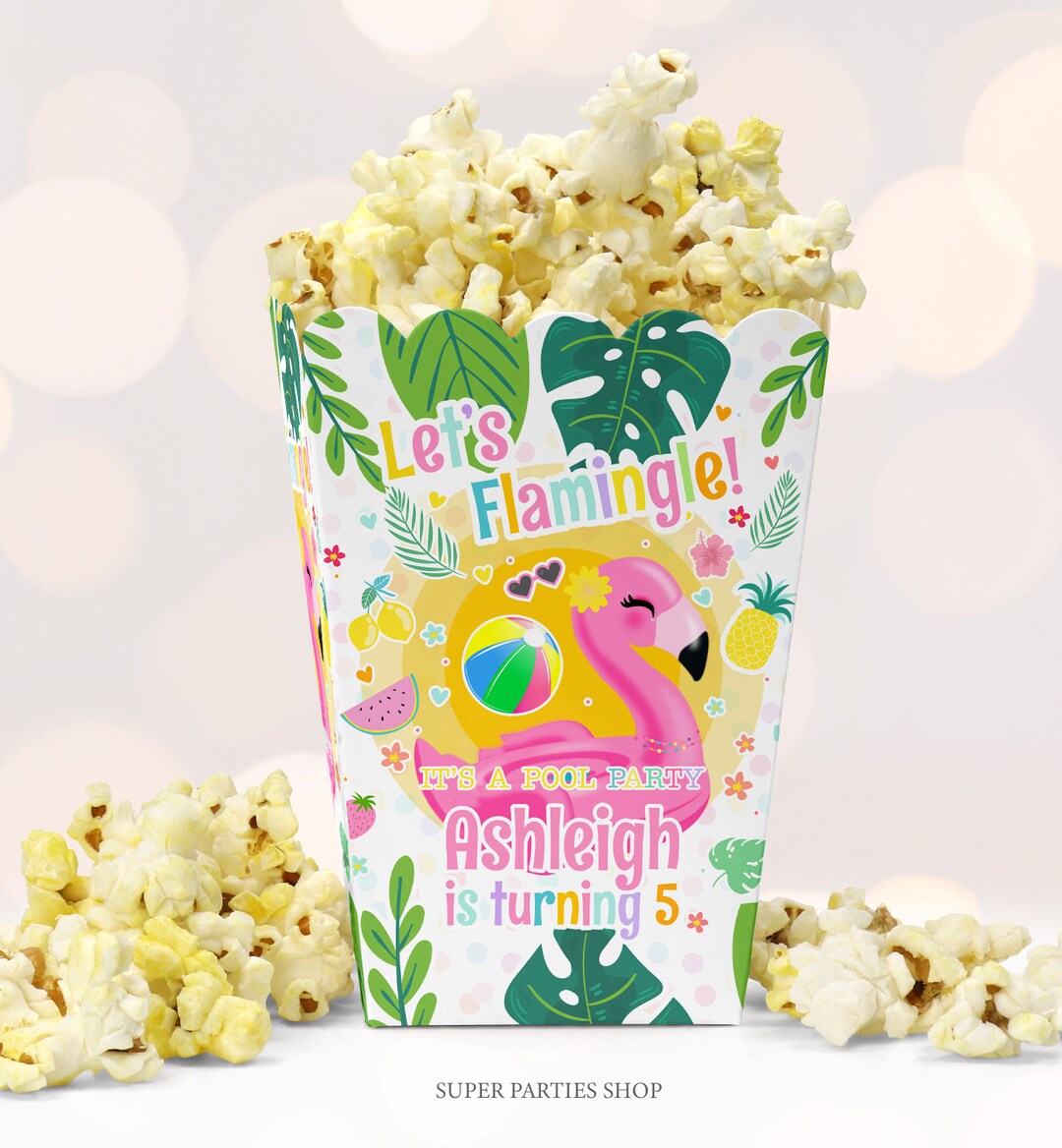 Flamingo Popcorn Box Printable, Snack Box , Tropical Birthday, Unicorn ...