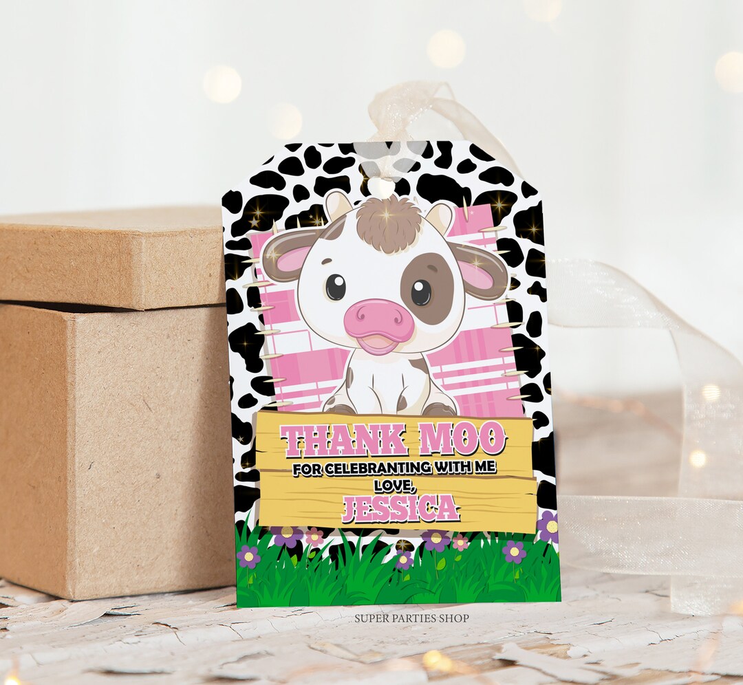 Cow Thank You Tag Printable Farm Party Favor Template, Gift Label Farm ...