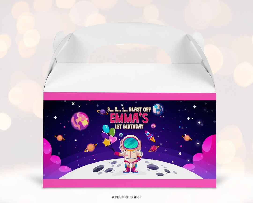 Space Gable Box Label Printable Astronaut Birthday Gift Box Galaxy ...