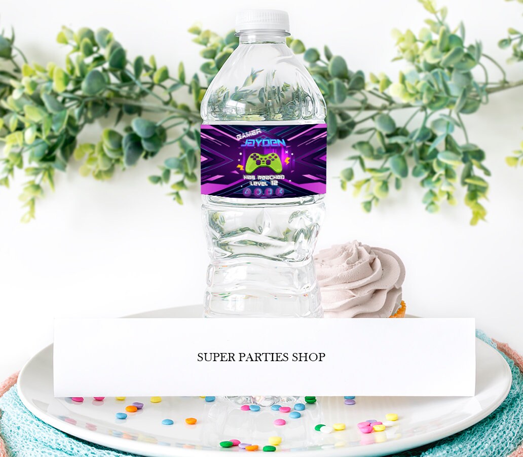 Gamer Water Bottle Label Printable Custom Chip Gamer | Etsy