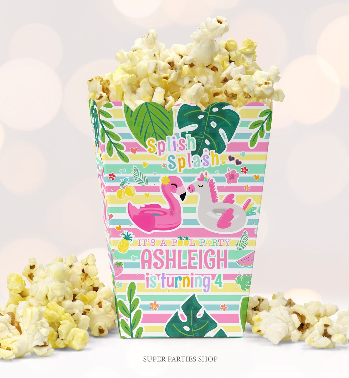 Flamingo Popcorn Box Printable Snack Box Tropical Birthday - Etsy