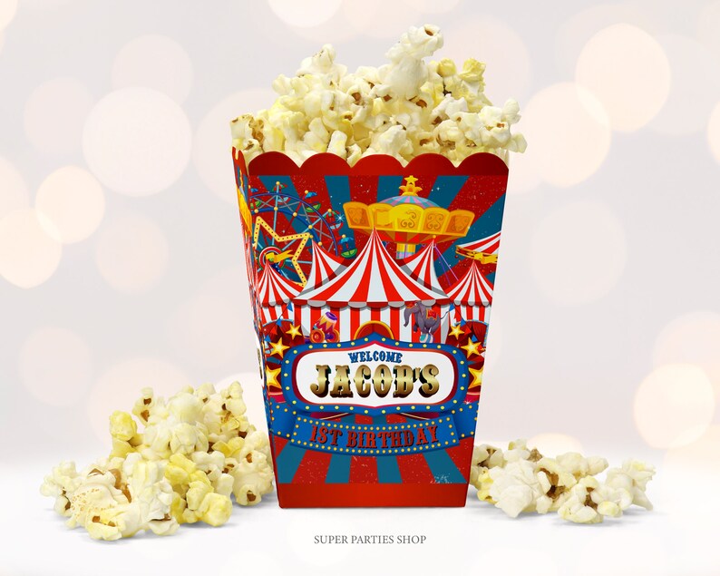Circus Party Printable Popcorn Template Circus Tent Birthday | Etsy