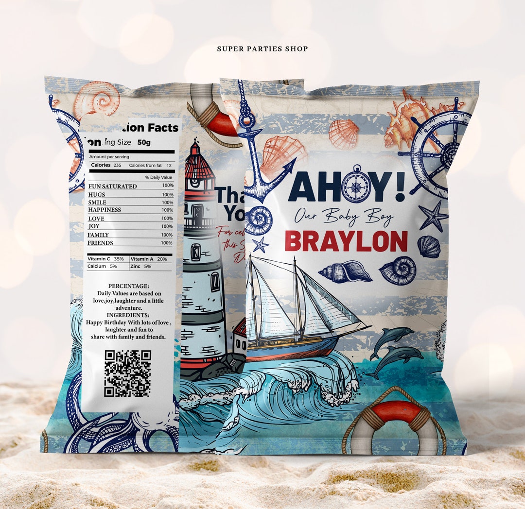 Nautical Baby Shower Chip Bag, Ahoy Its a Boy Nautical Baby Shower ...