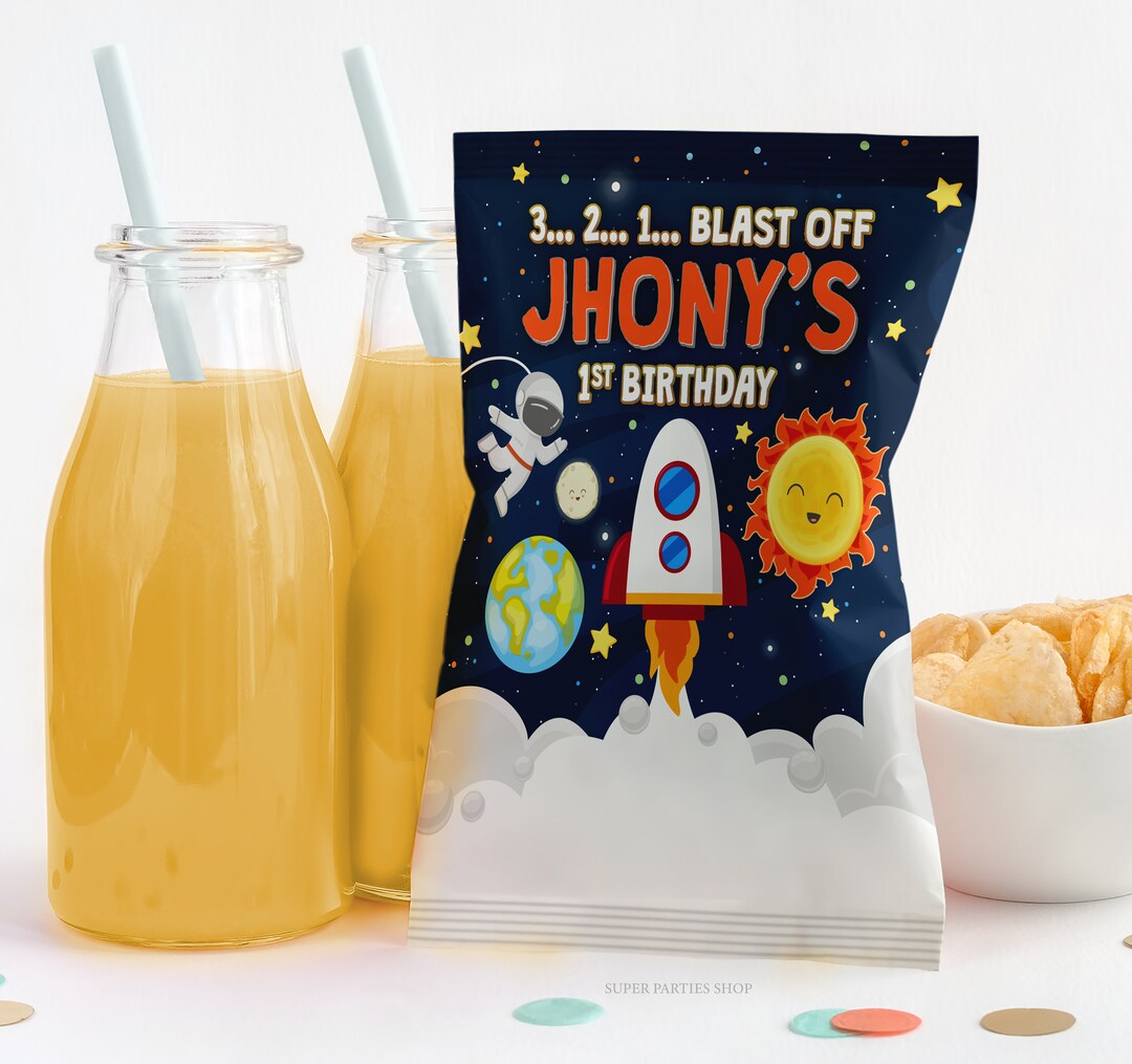 Space Chips Bag Printable Astronaut Birthday Gift Wrapper Galaxy Favor ...