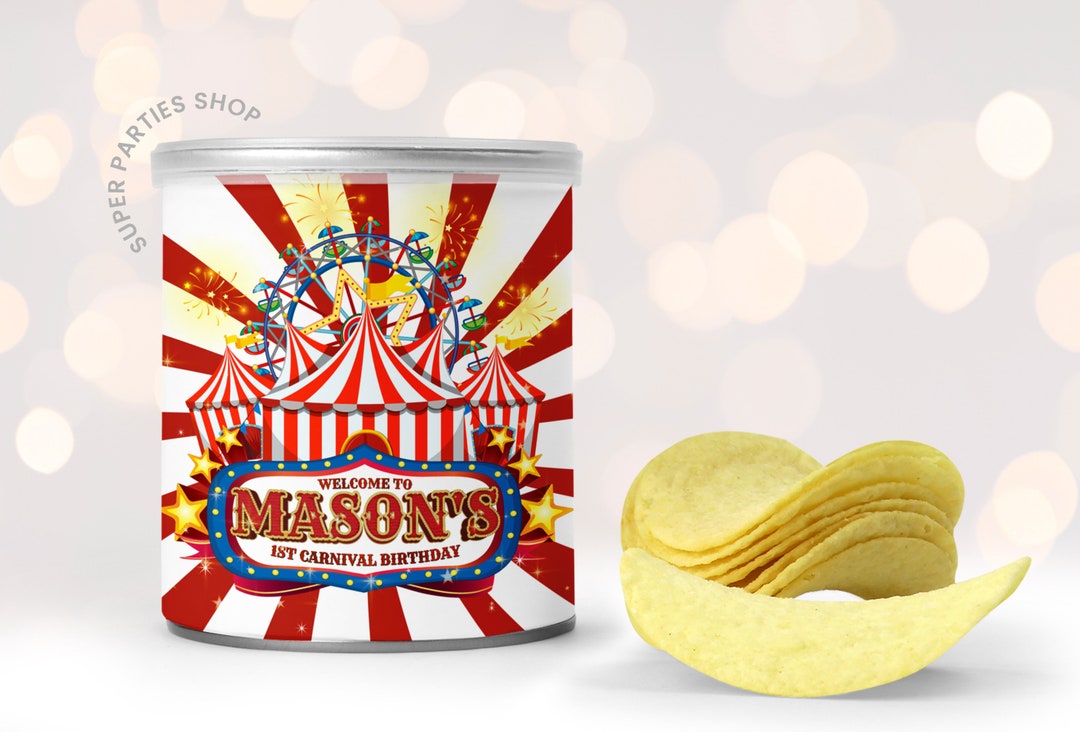 Circus Party Printable Chip Can, Circus Tent Birthday Party Chips ...