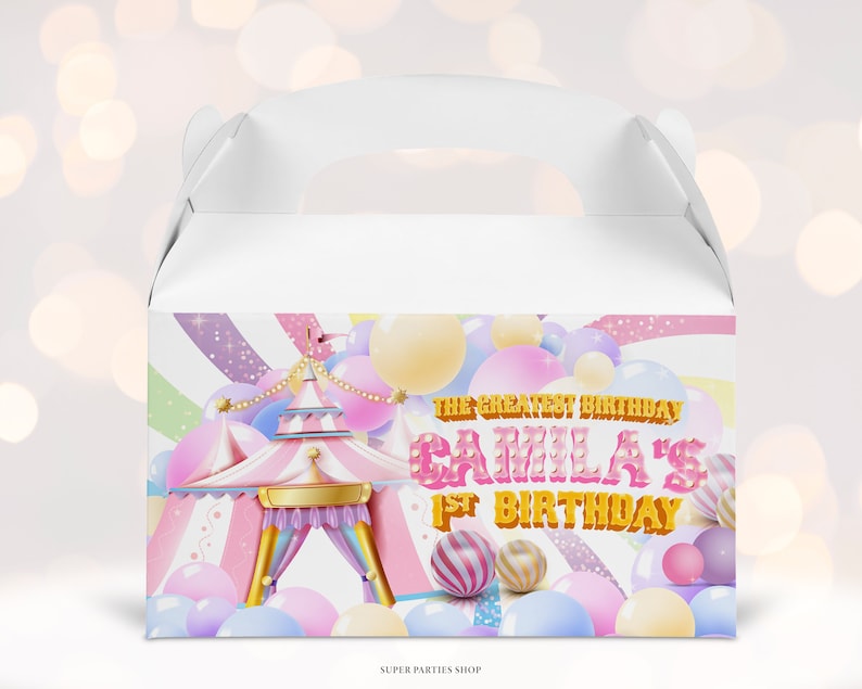 Circus Gable Box Label Printable, Circus Tent Birthday Party Favor ...