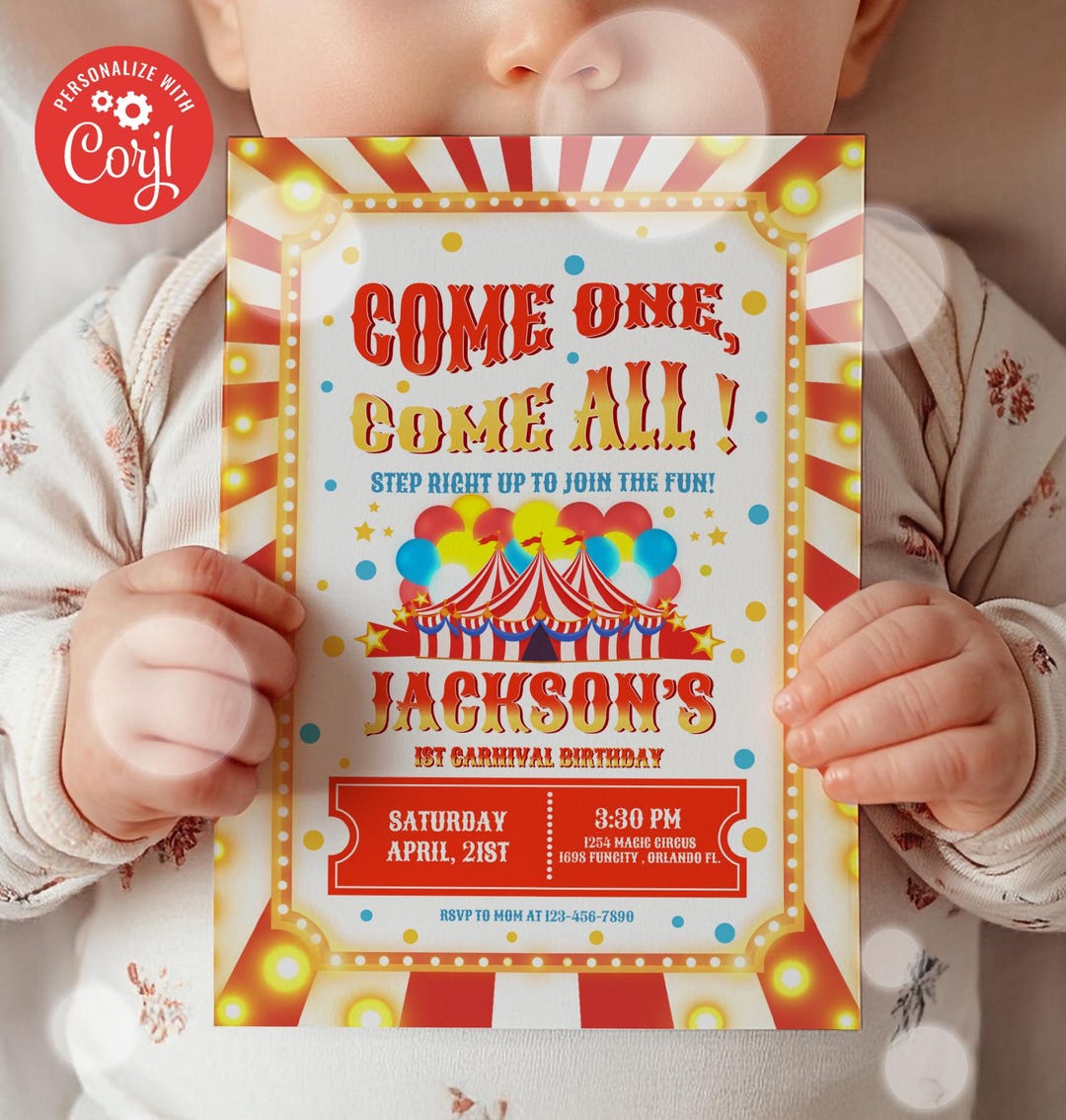 Editable Circus Invitation, Circus Invitation Template Carnival ...
