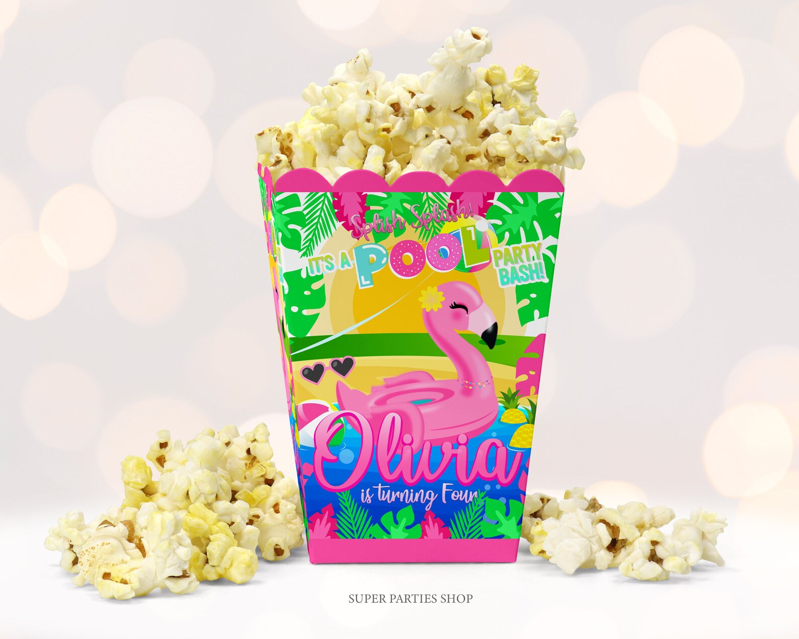 Flamingo Popcorn Box Printable Snack Box Tropical Birthday | Etsy
