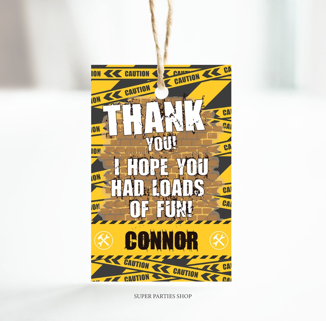 Construction Favor Tag Label Printable Dual Contruction Thank - Etsy