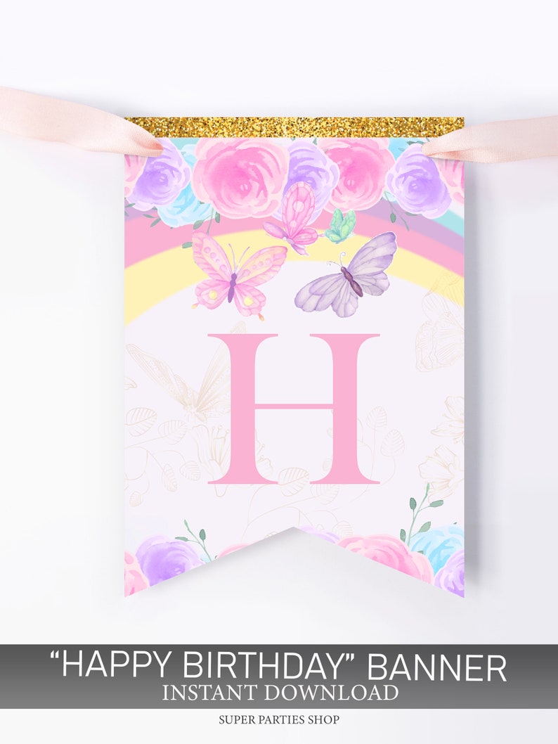Butterfly Printable Printable Banner Garland Bunting Floral - Etsy