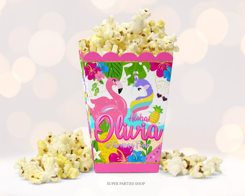 Flamingo Popcorn Box Printable Snack Box Tropical Birthday | Etsy