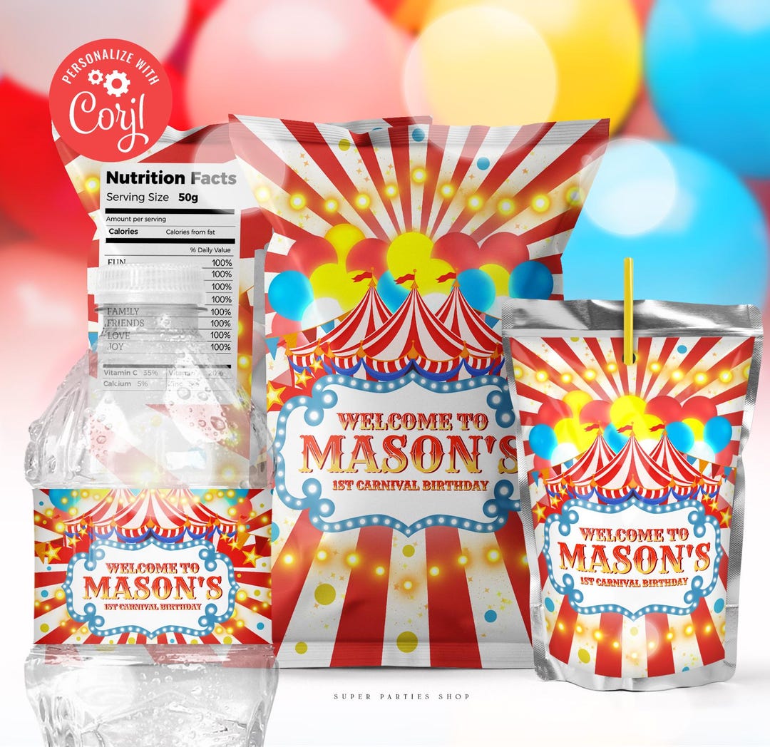 Circus Party Bundle Kit Printable, Circus Tent Birthday Party Chip Bag ...