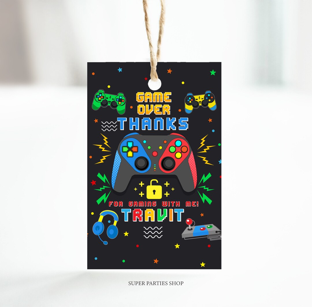 Gamer Favor Tag Label Printable, Custom Thank Tag Gamer Birthday, Video ...