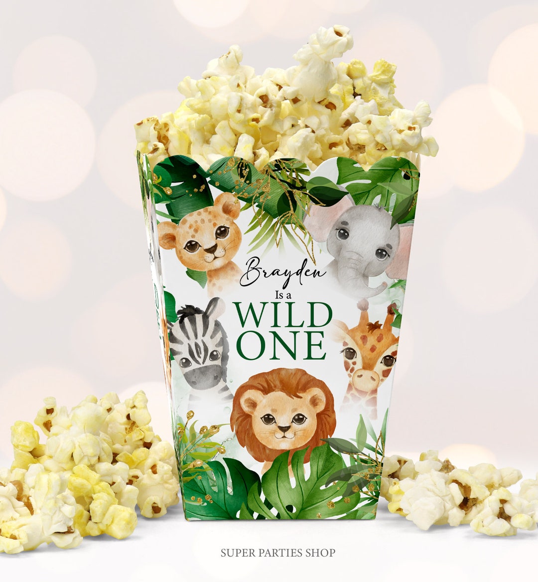 Jungle Popcorn Box Printable , Snack Box Safari ,wild Two, Label, Candy ...