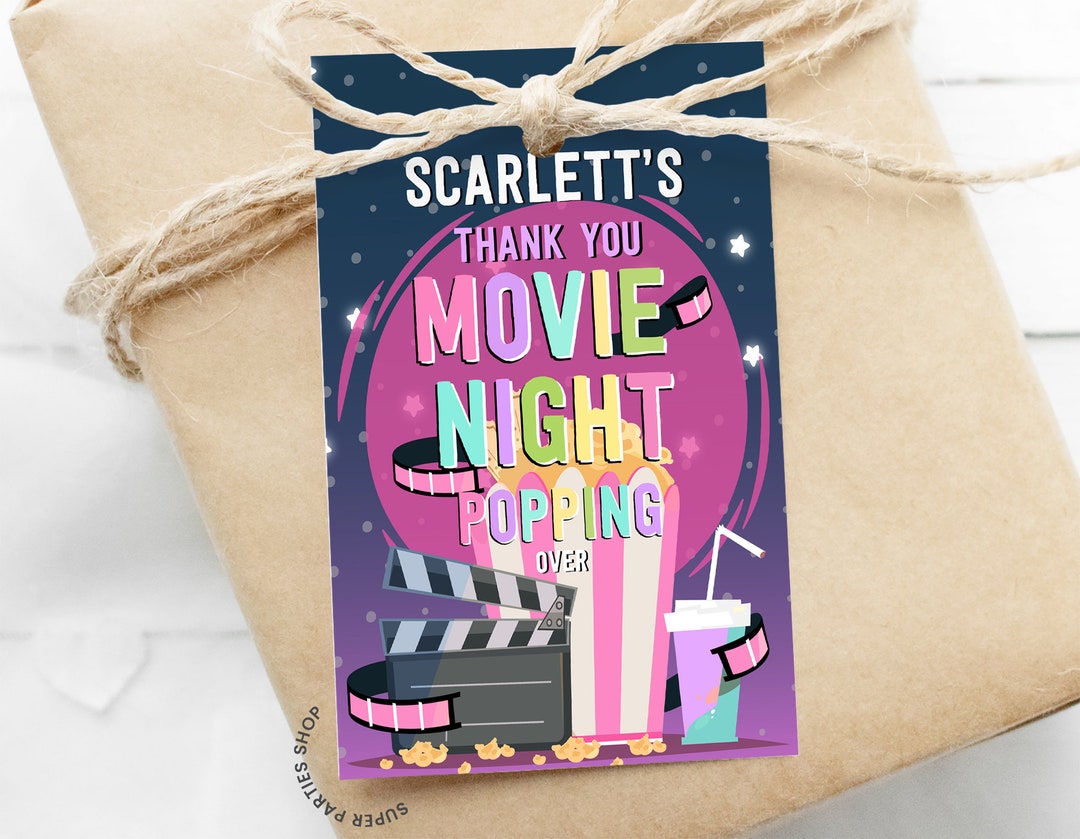 Movie Night Favor Tag Label Printable, Movie Night Favors, Girls Movie ...