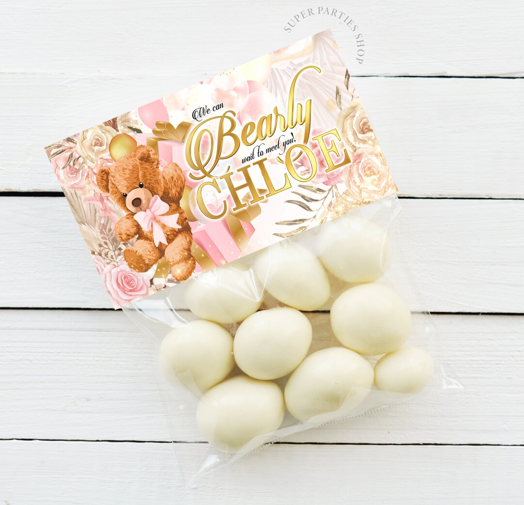 We Can Bearly Wait Candy Bag Topper Label Baby Shower Blue Watercolor ...