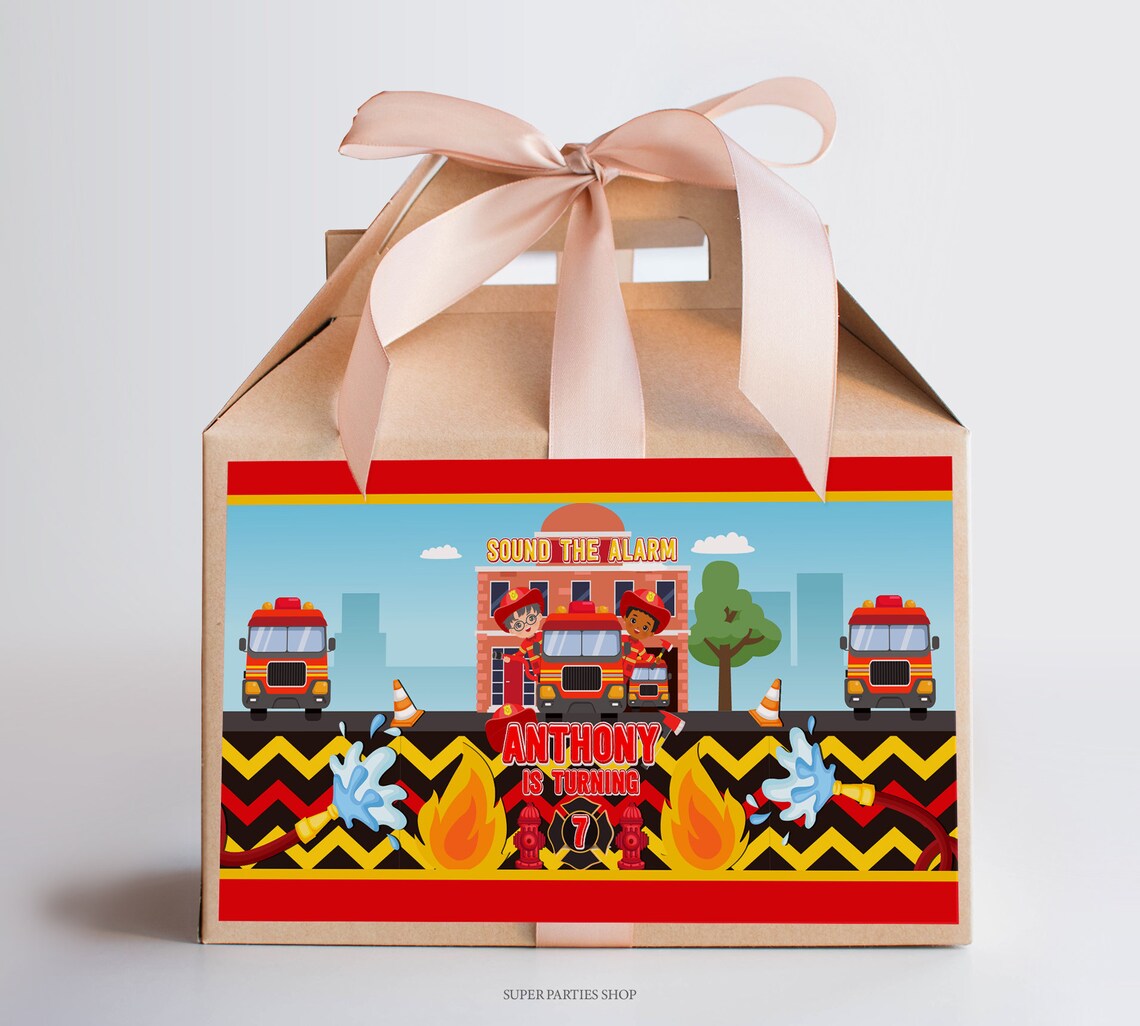 Firefighter Gable Box Label Printable Firetruck Potatoes | Etsy