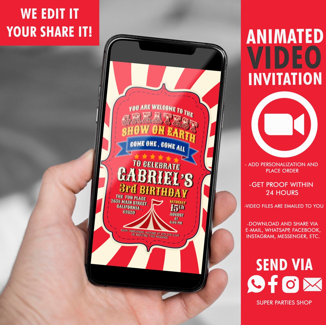 Circus Video Invitation, Circus Invitation, Carnival Invitation, Circus ...