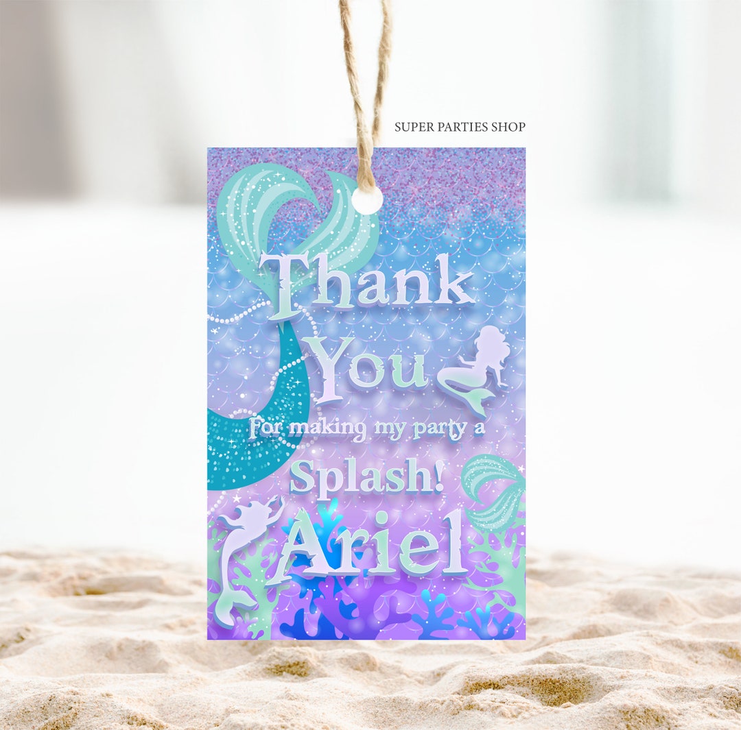 Mermaid Favor Tag Label Printable. Mermaid Thank Label, Mermaid Round ...