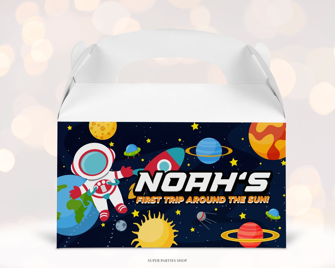 Space Gable Box Label Printable Astronaut Birthday Gift Box Galaxy ...