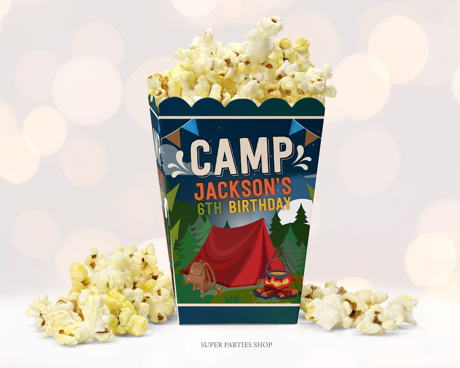 Camping Popcorn Box Craft Printable Party Items Camp Party | Etsy