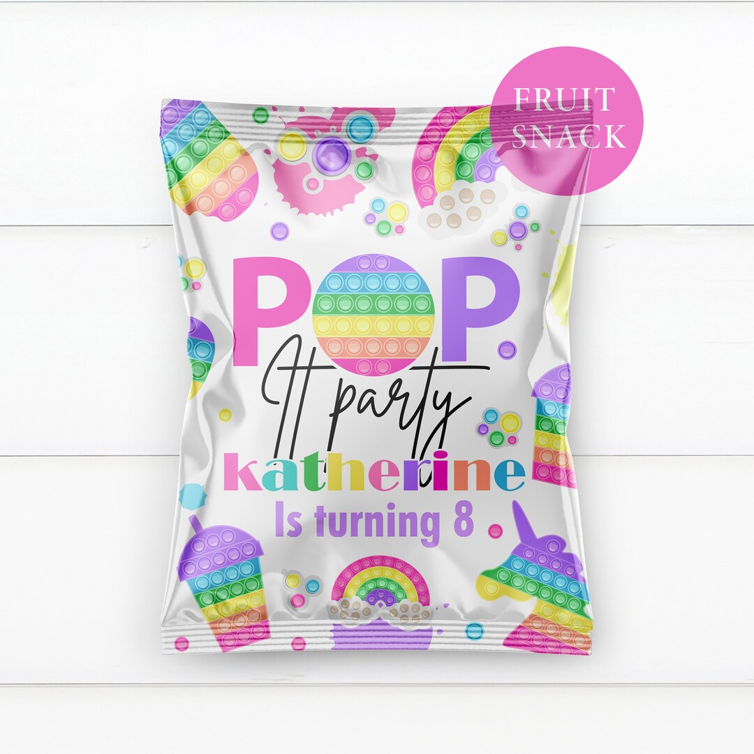 Pop It Friut Snack Bag Printable, Party Favor Fidget Toy Snack Wrapper ...