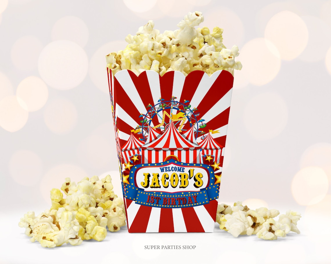 Circus Party Printable Popcorn Template Circus tent birthday | Etsy
