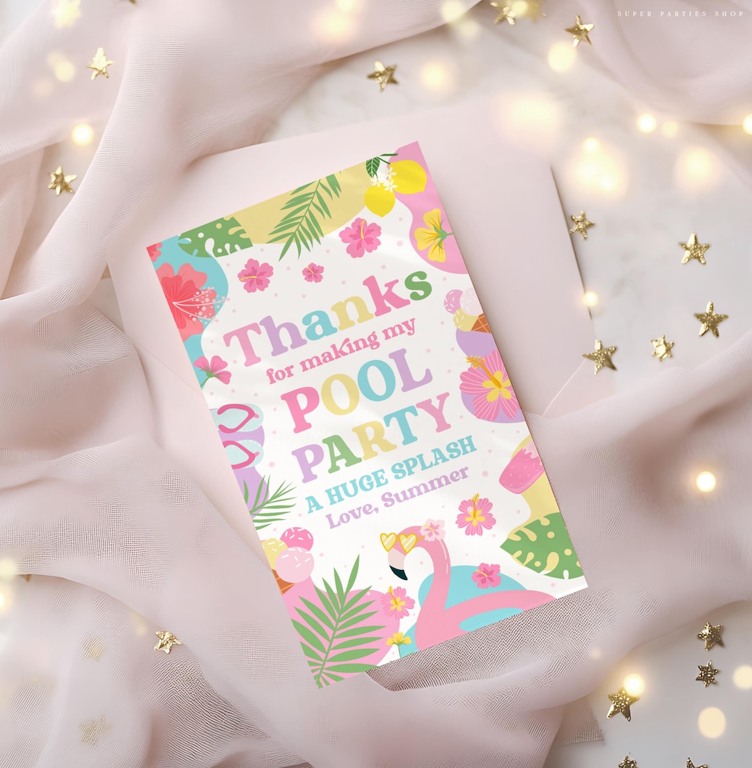 Editable Pool Party Favor Tag Labels Birthday Party Tropical Summer ...