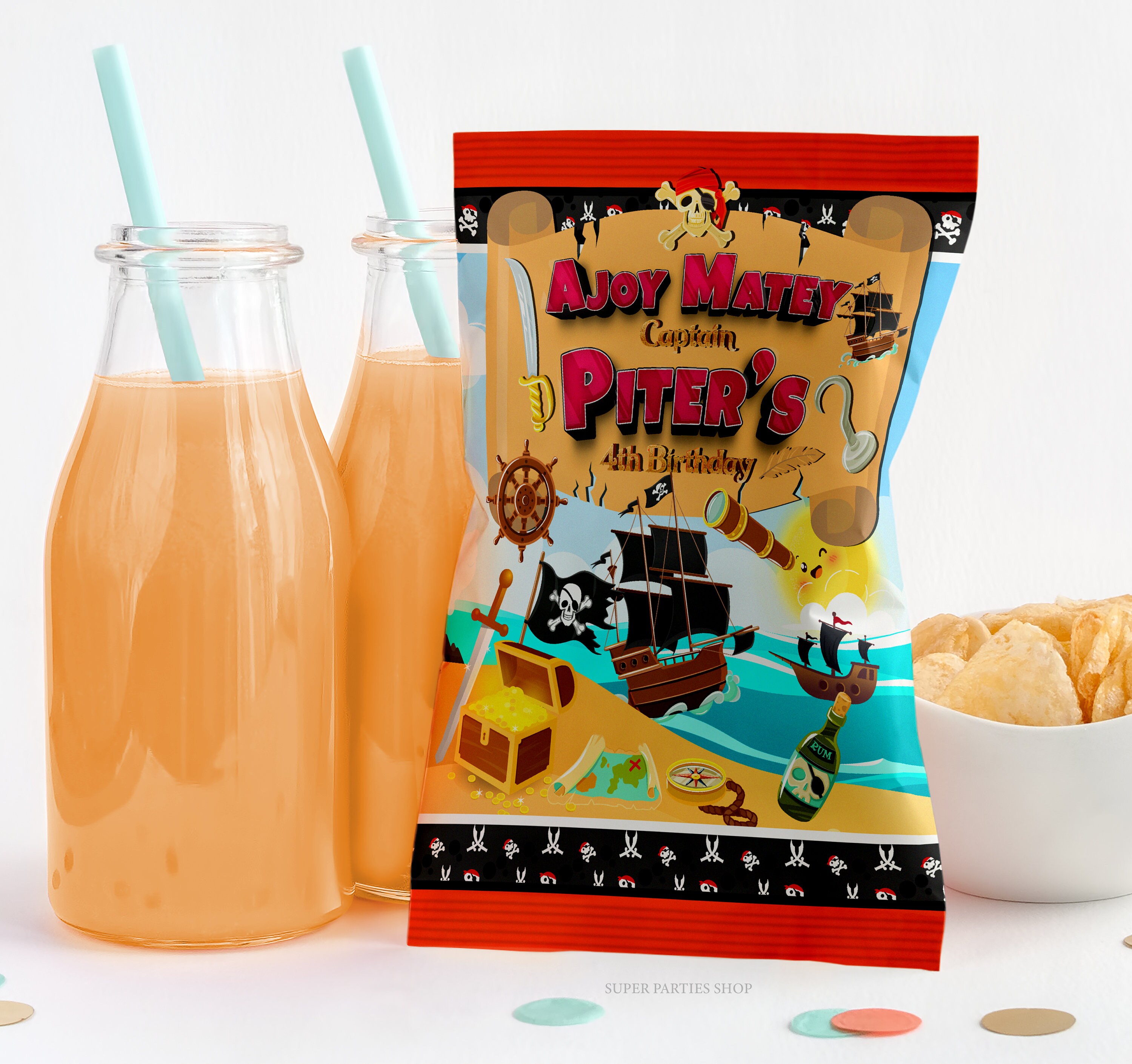 Pirate Chip Potatoes bag Printable Pirate Birthday pirate | Etsy