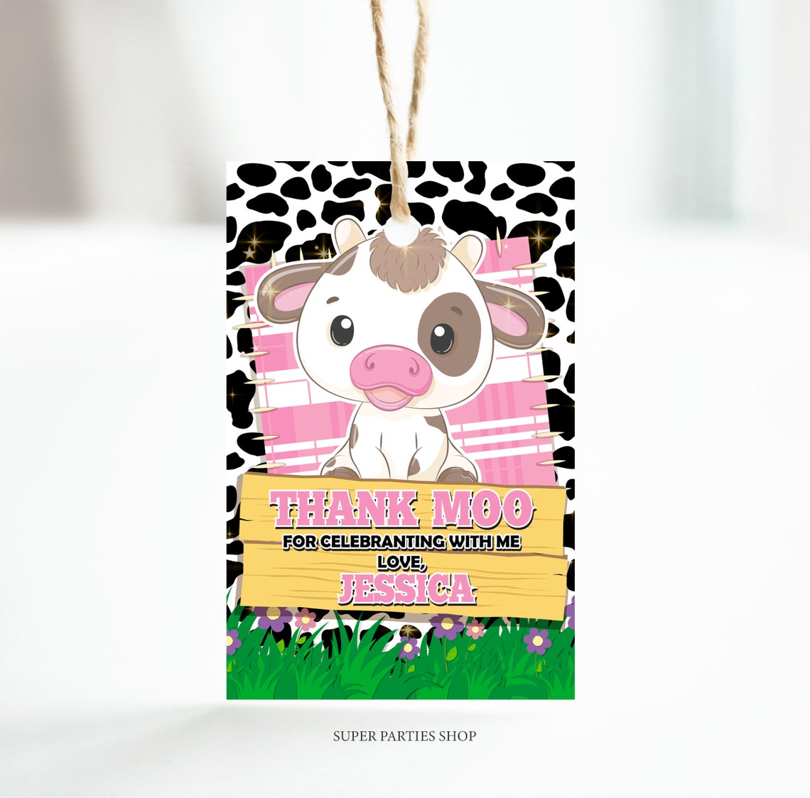 Cow Thank You Tag Printable Farm Party Favor Template Gift - Etsy