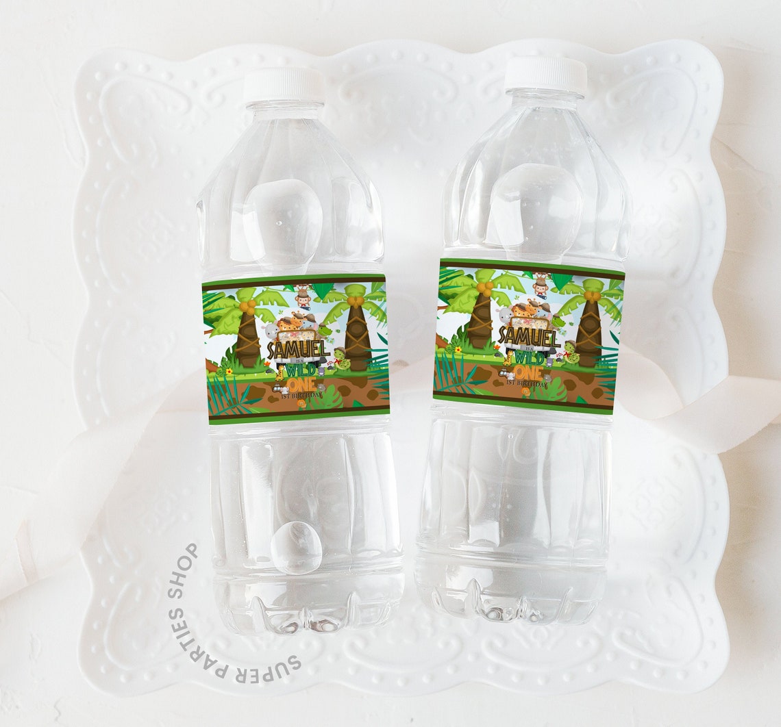 Jungle Water Bottle Label Printable Wild one Wild two | Etsy