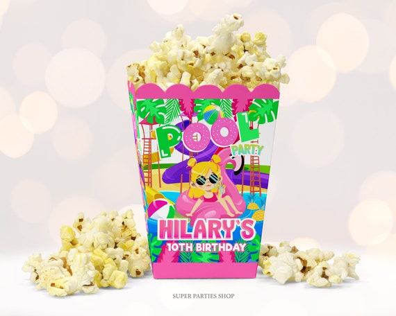 Pool Party Popcorn Printable Template Pool Birthday Supplies | Etsy