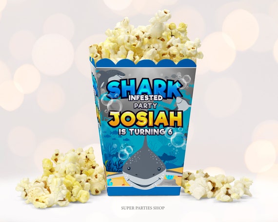 Shark Attack Popcorn Box Printable Shark Party Shark Baby - Etsy