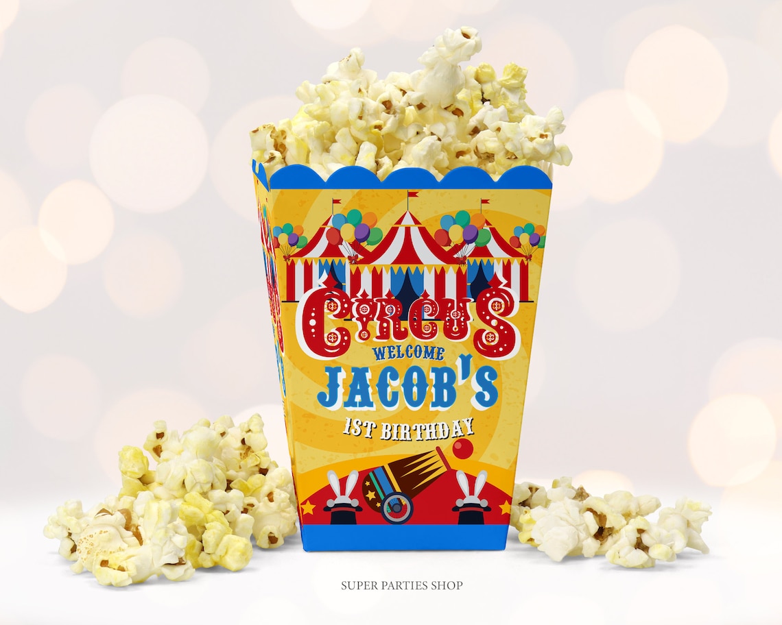 Circus Party Printable Popcorn Template Circus tent birthday | Etsy