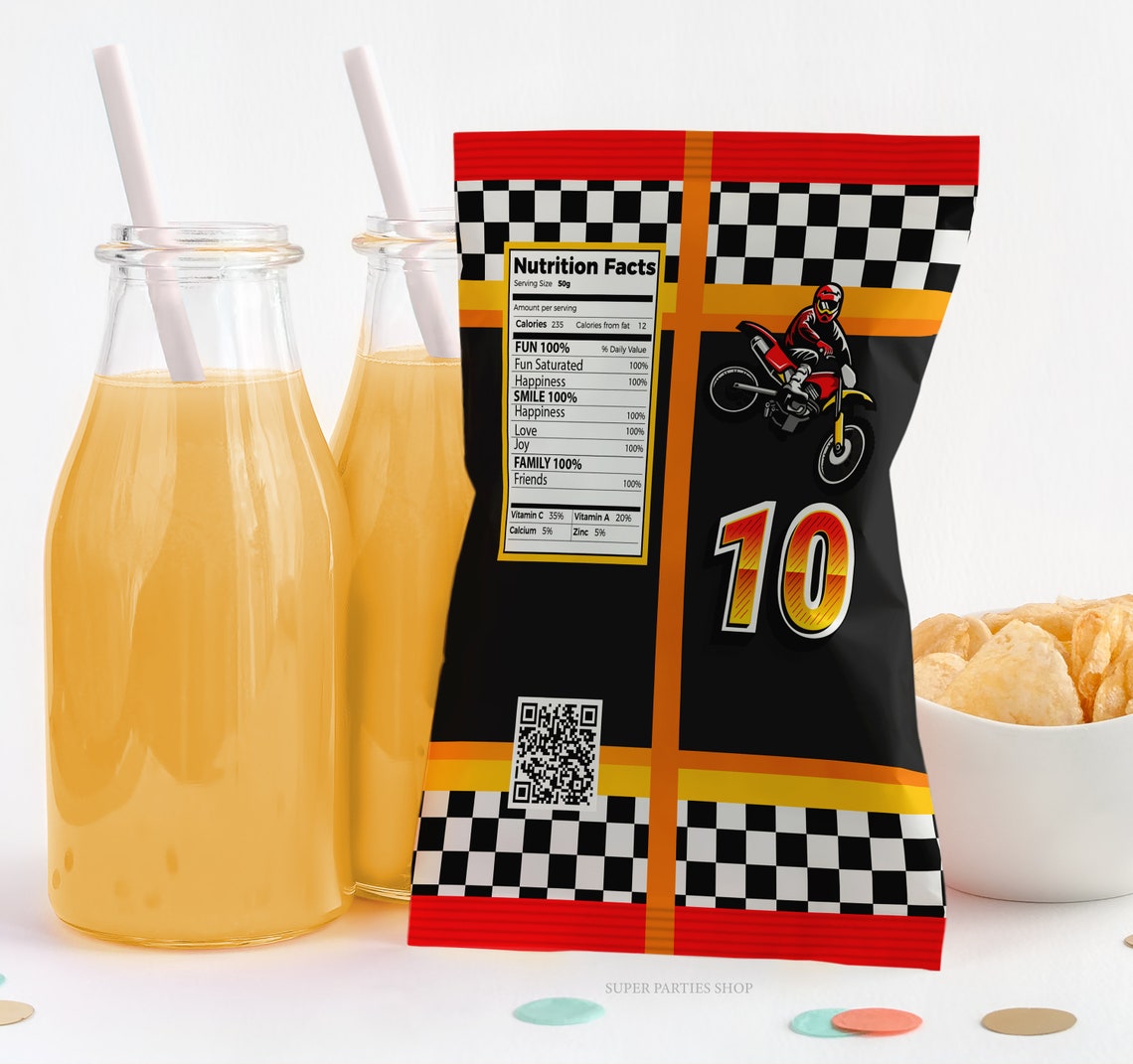 Motocross Chip Bags Printable Snack Treat Roadster Birthday - Etsy