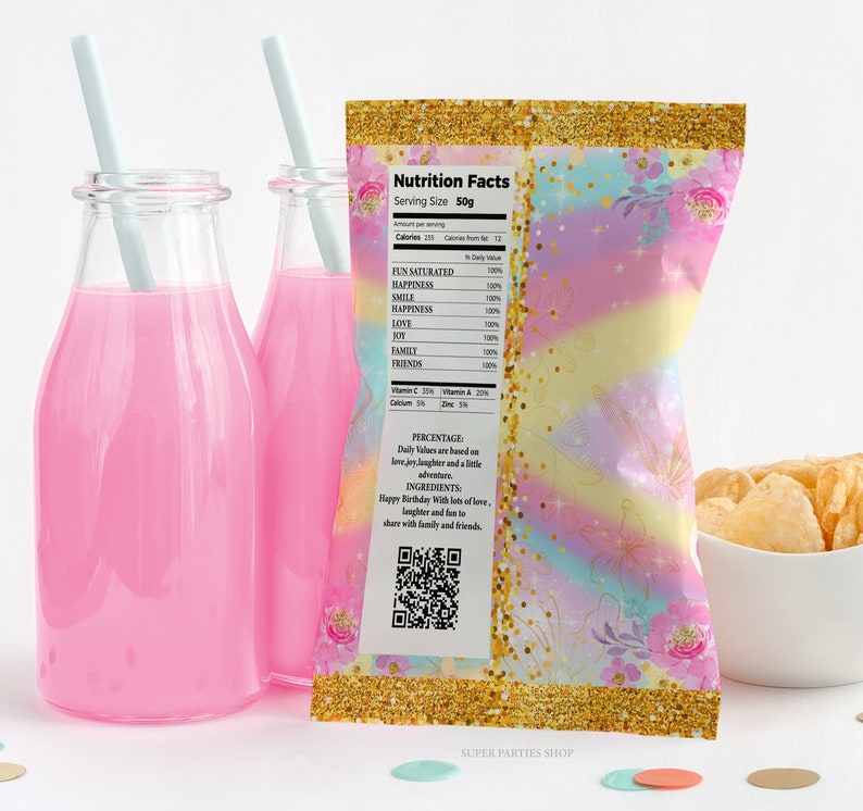 Butterfly Potatoes Chip Bag Wrapper Printable Floral Baby - Etsy