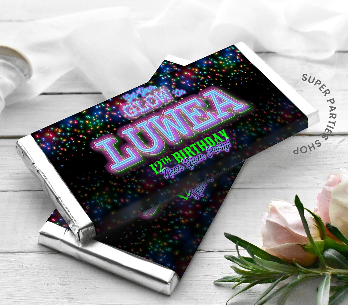 NEON Party Candy Bar Wrapper Printable Glow Birthday - Etsy