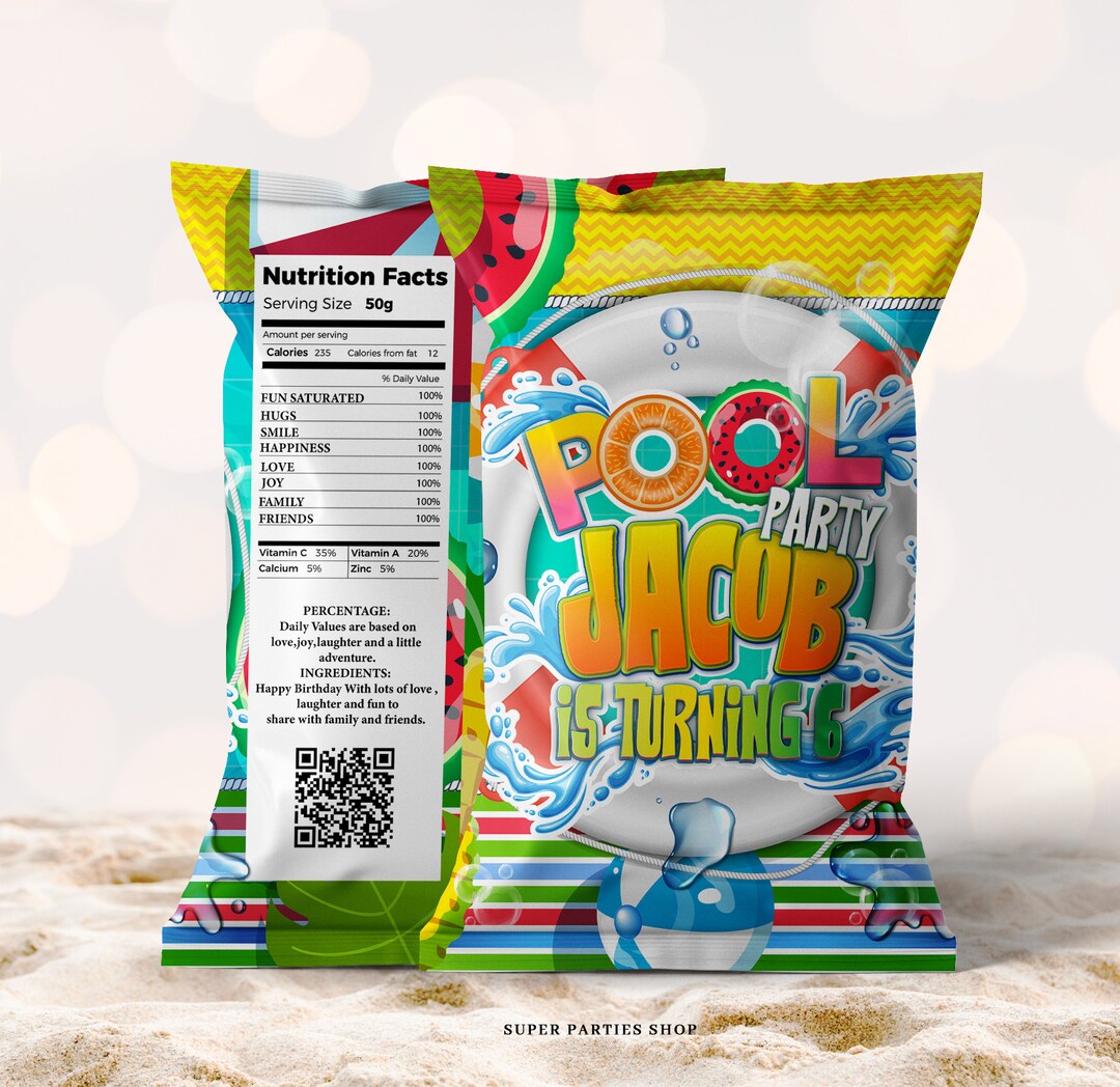 Pool Party Chips Bag Wrapper Printable, Pool Birhtday Supplies. Pool ...