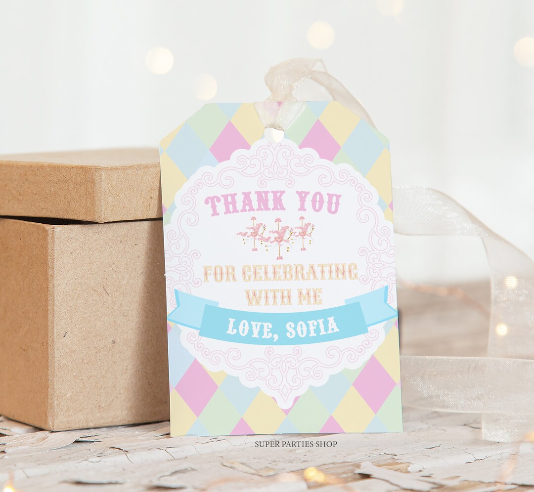 Carousel Favor Tag PRINTABLE, Merry Go Round,circus Carnival Thank You ...